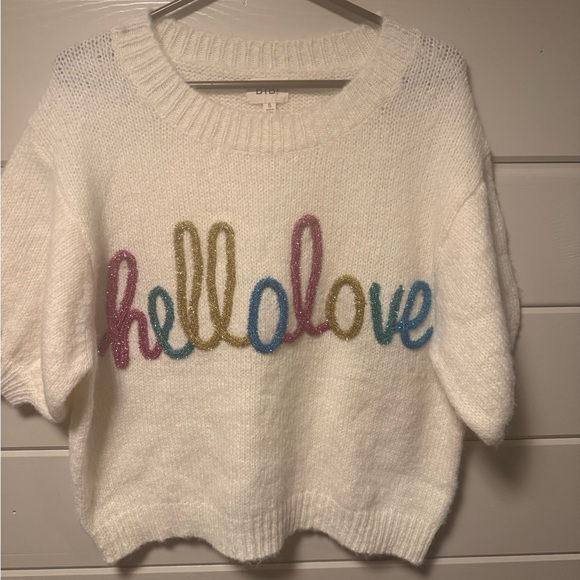 BiBi | Sweaters | Bibi White Sweater With Multicolor Hello Love Design ...